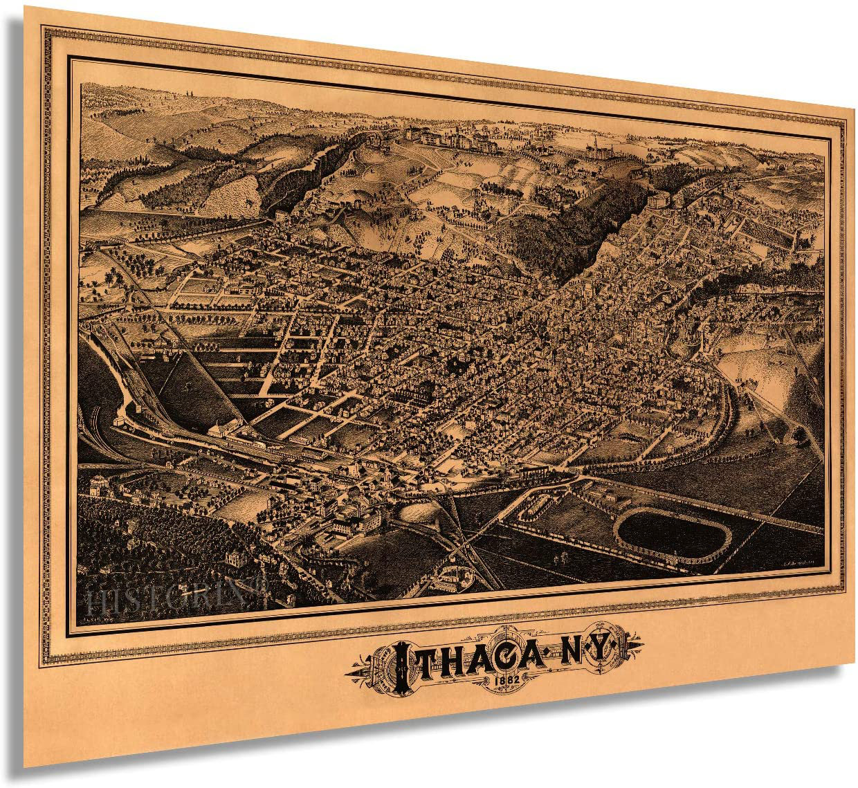 HISTORIC PRINTS Historix Vintage 1882 Ithaca New York Map Print - 16X24 Inch Ithaca NY Vintage ...